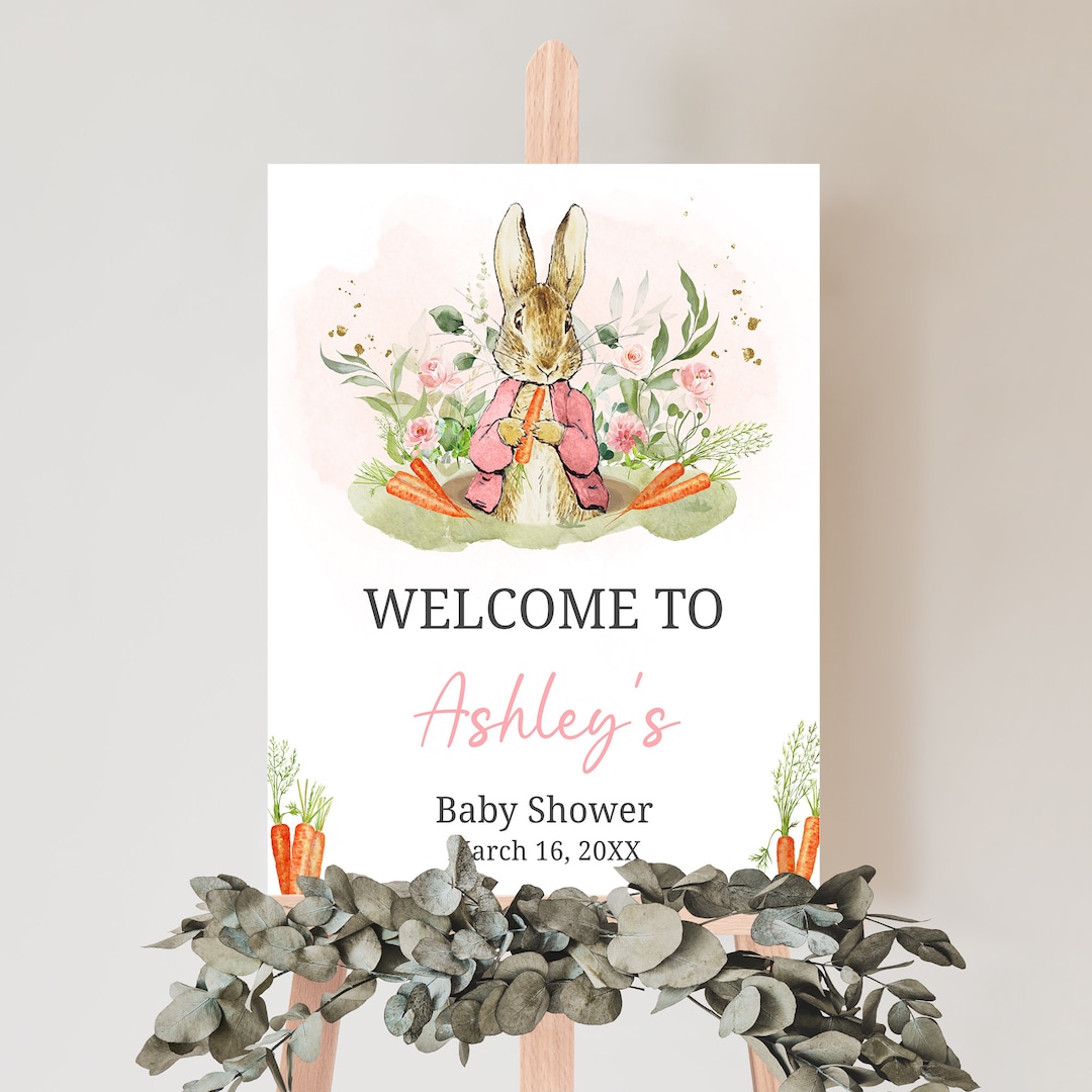 Editable Pink Peter Rabbit Baby Shower Welcome Sign, Peter Rabbit Girl ...