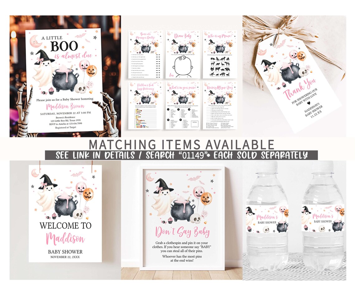 Editable A Little Boo is Almost Due Baby Shower Invitation Bundle, Pink ...