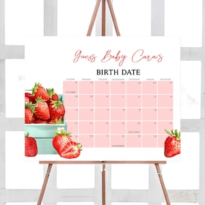Editable Berry Sweet Baby Shower Due Date Calendar, Strawberry Baby ...