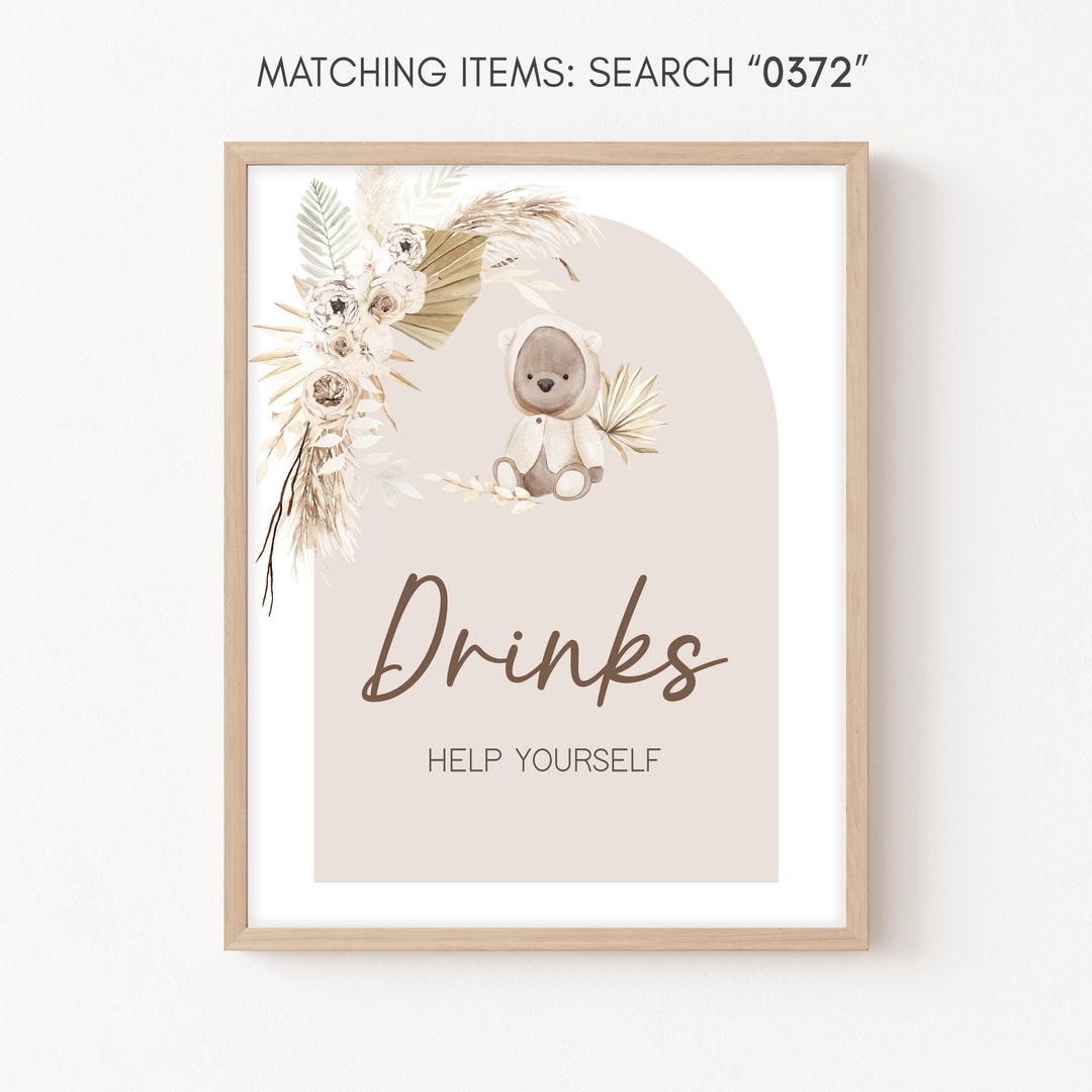Boho Bear Baby Shower Drink Sign, Teddy Bear Baby Shower Drinks Table ...