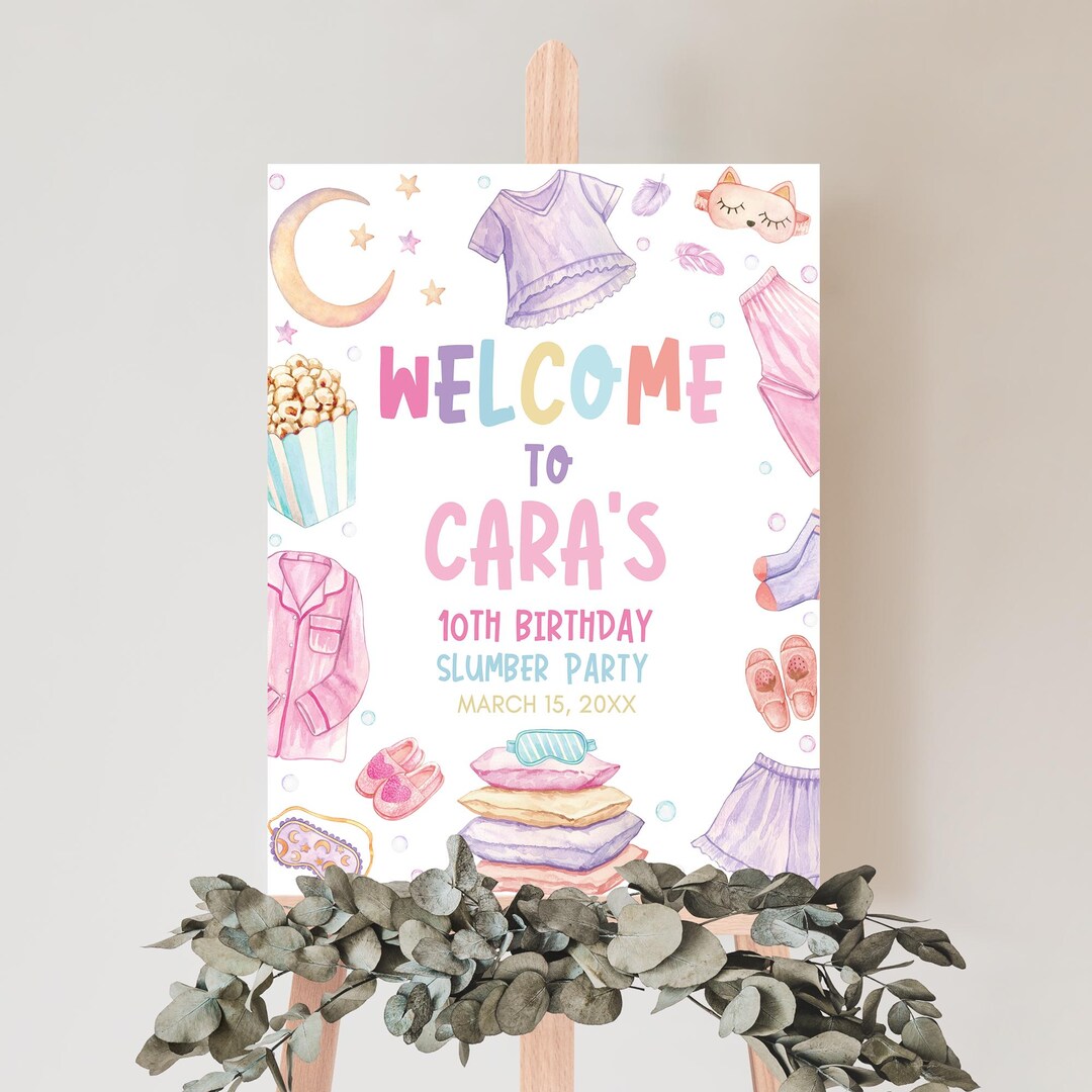 Editable Slumber Party Birthday Welcome Sign, Sleepover Birthday Sign ...