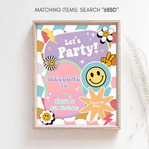 Editable Checkered Smiley Face Birthday Welcome Sign, Retro Smiley Face ...