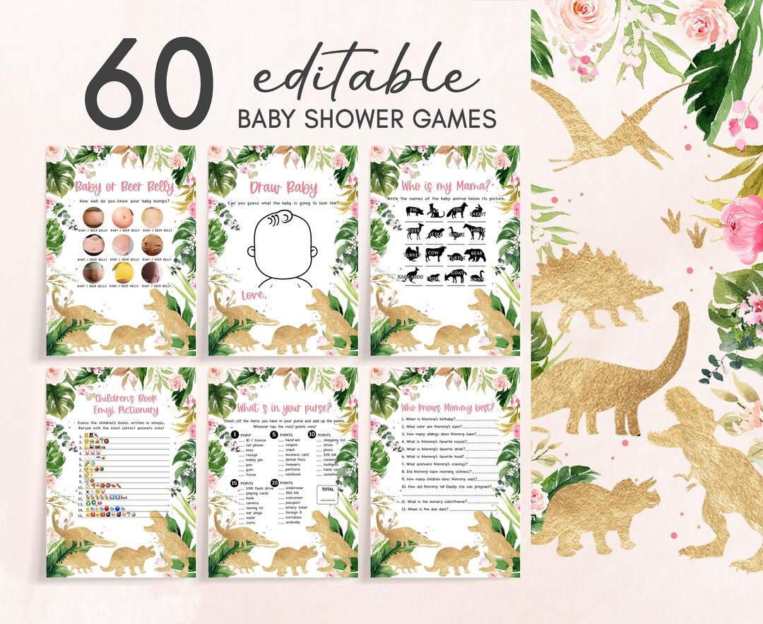 Editable Girl Dinosaur Baby Shower Games Bundle Pink Floral - Etsy