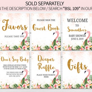 Flamingo Baby Shower Favors Sign, Pink Gold Flamingo Baby Shower Signs ...