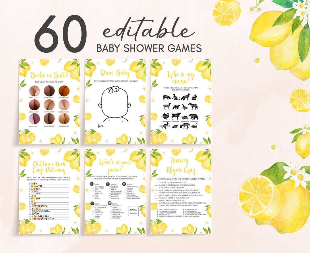 Editable Lemon Baby Shower Games Bundle, Citrus Summer Baby Shower Game ...