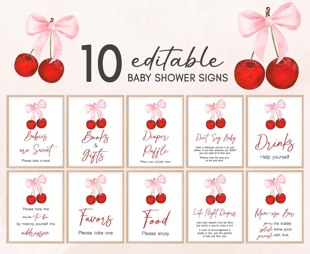 Editable Cherry Baby Shower Table Sign, Cherry on Top Coquette Baby ...