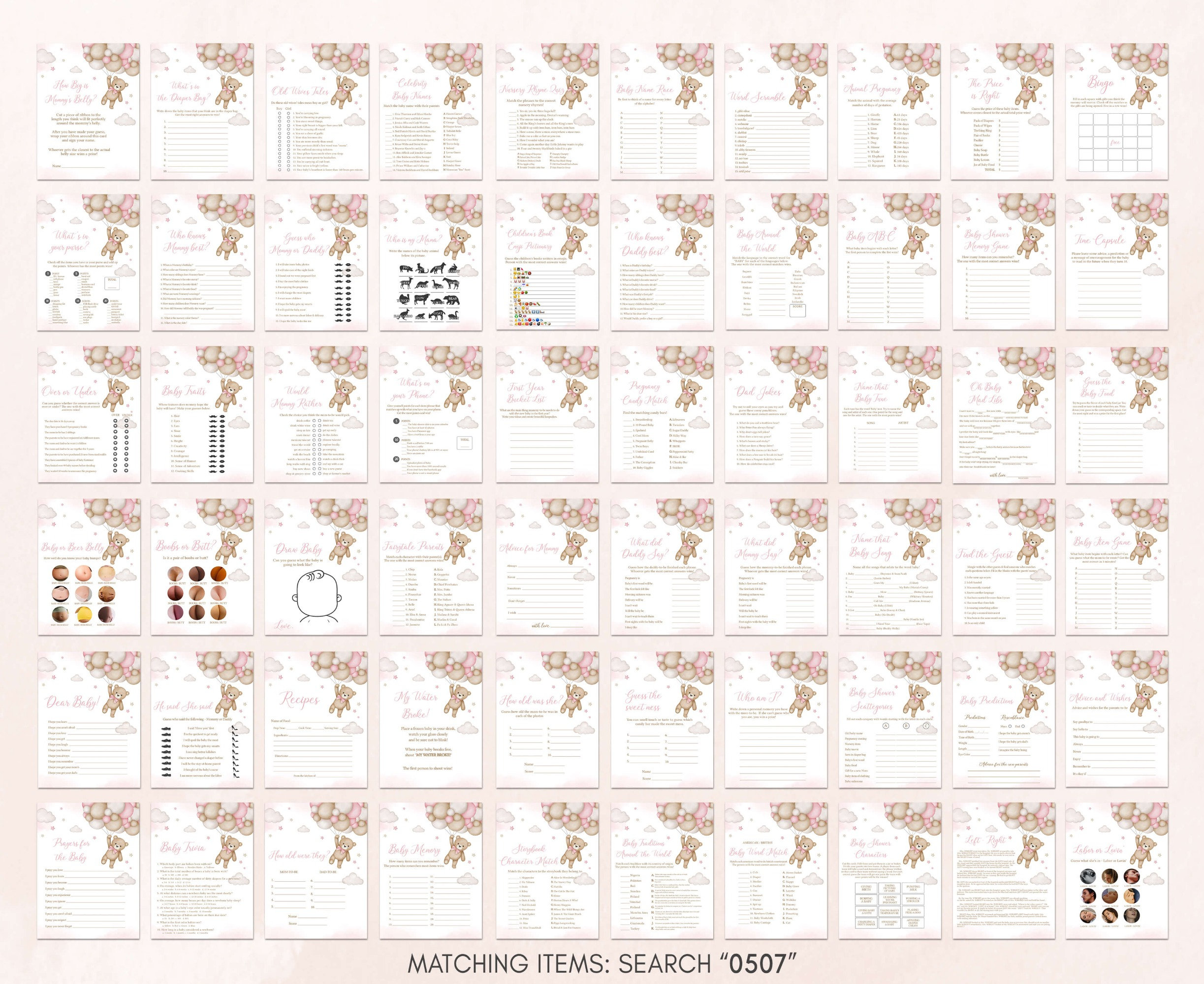 Editable Pink Girl Bear Baby Shower Games Bundle, We Can Bearly Wait ...