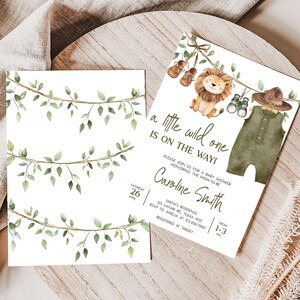 Editable A Little Wild One Baby Shower Invitation Bundle, Greenery ...
