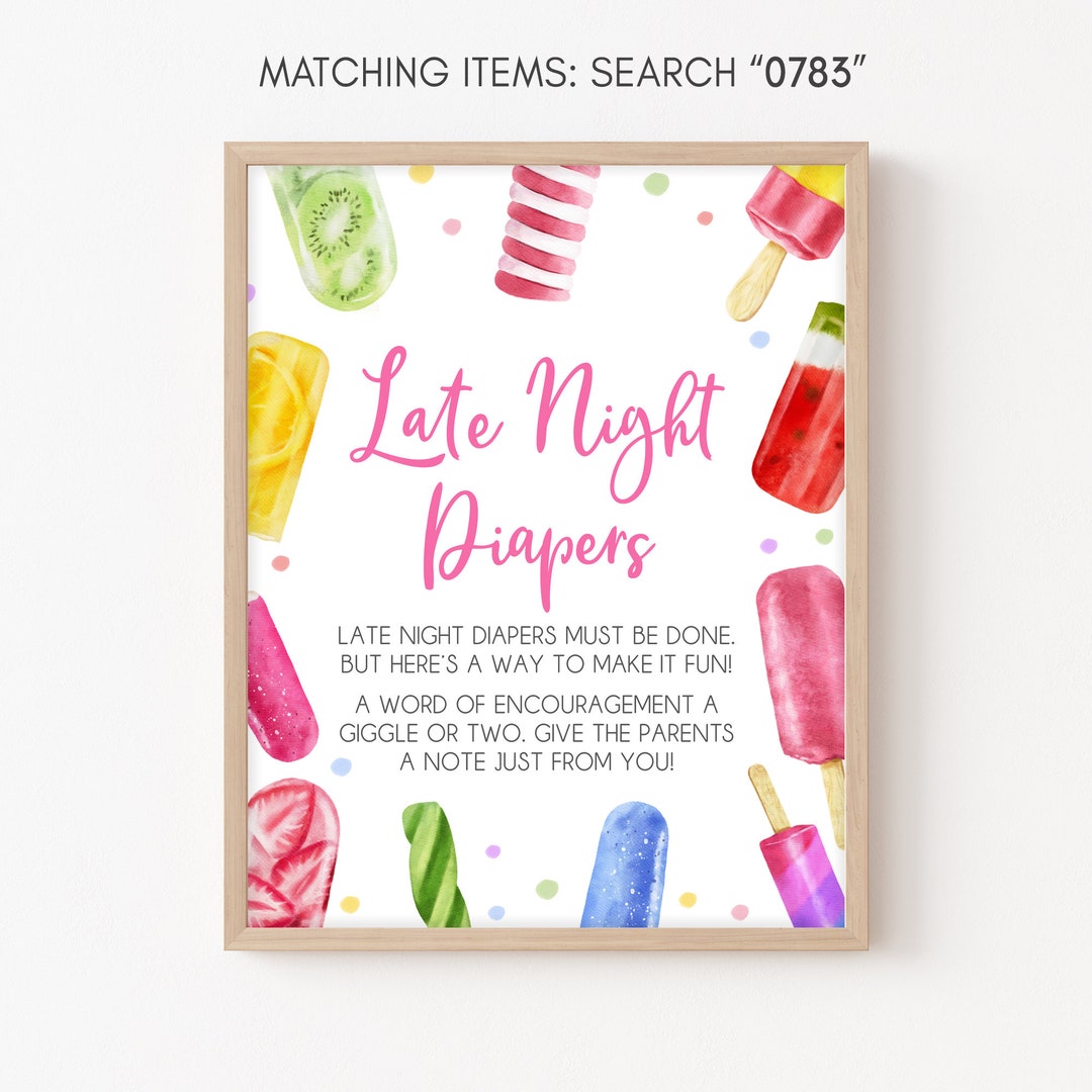 Late Night Diapers Sign She's Ready to Pop Baby Shower, Girl Popsicle ...