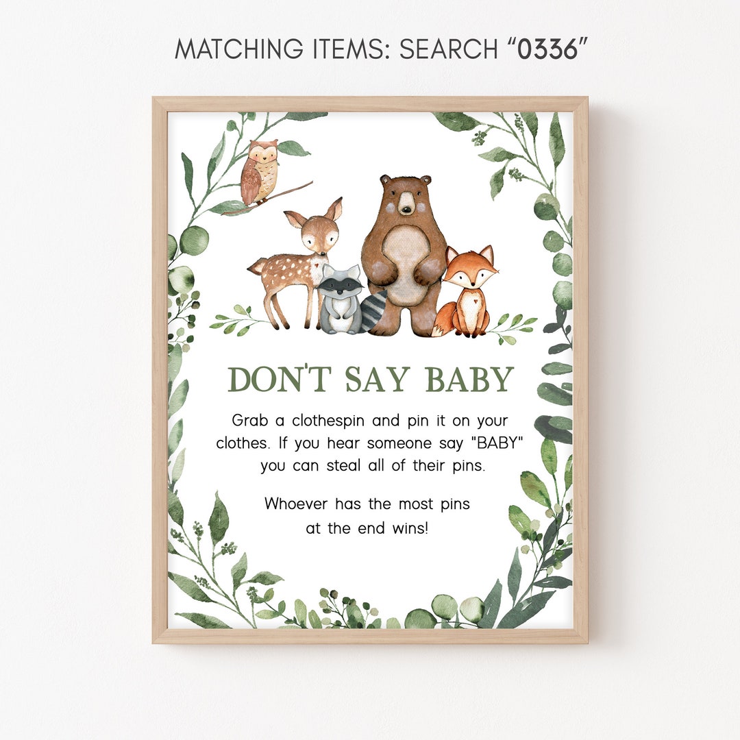 Don't Say Baby Sign Woodland Baby Shower Woodland Animals Baby Shower ...