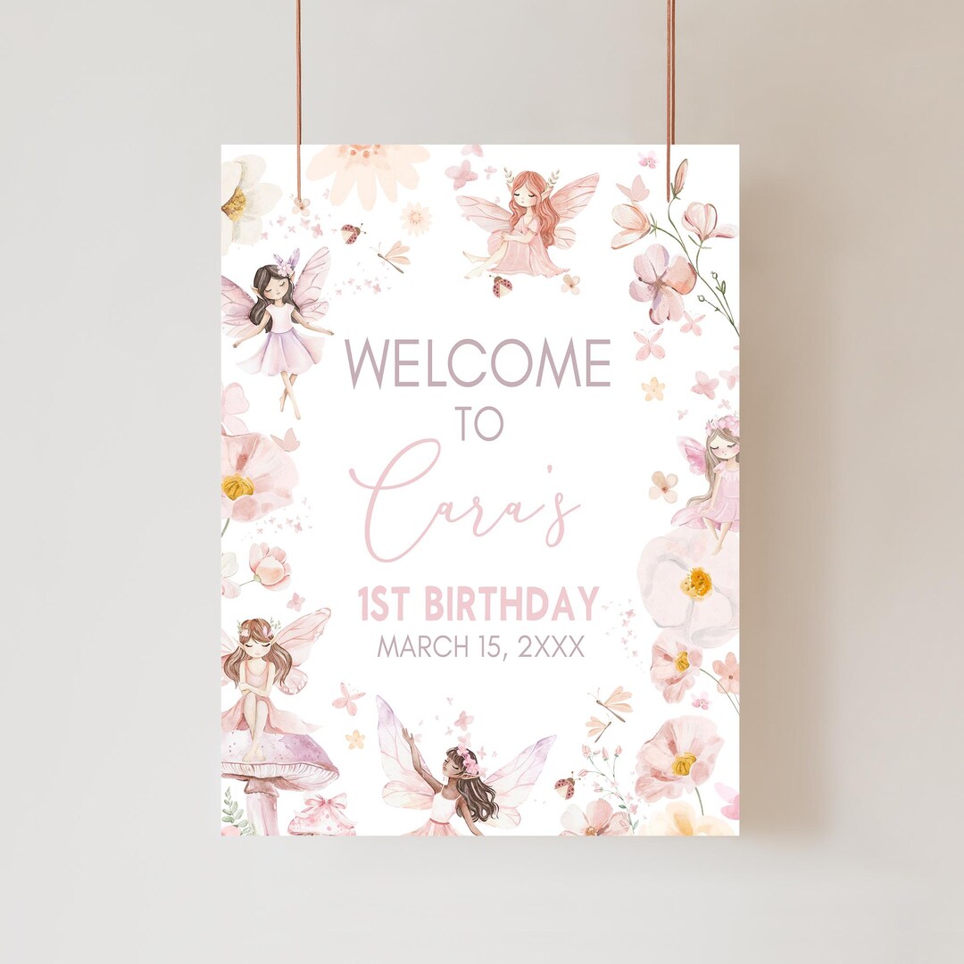 Editable Fairy Birthday Party Welcome Sign, Fairy First Birthday ...