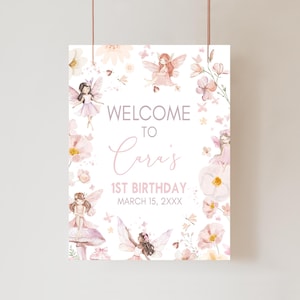 Editable Fairy Birthday Party Welcome Sign, Fairy First Birthday ...