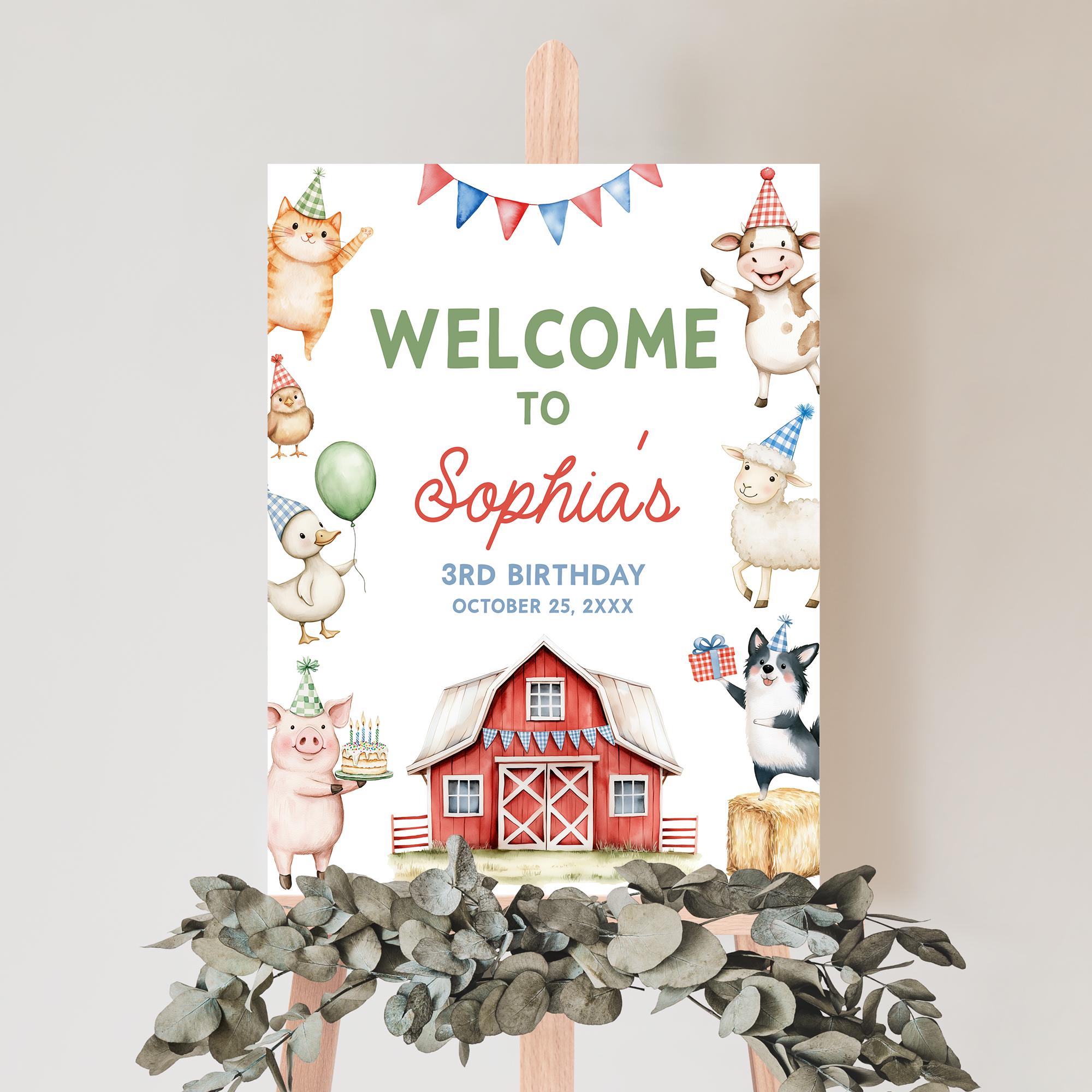 Editable Farm Birthday Party Welcome Sign, Farm Animals Birthday Sign ...