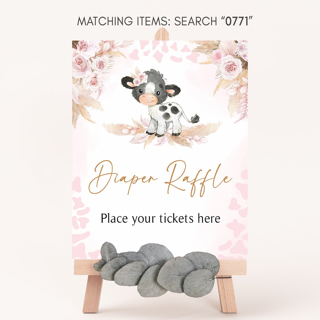 Diaper Raffle Sign Pink Highland Cow Baby Shower, Holy Cow Baby Shower ...