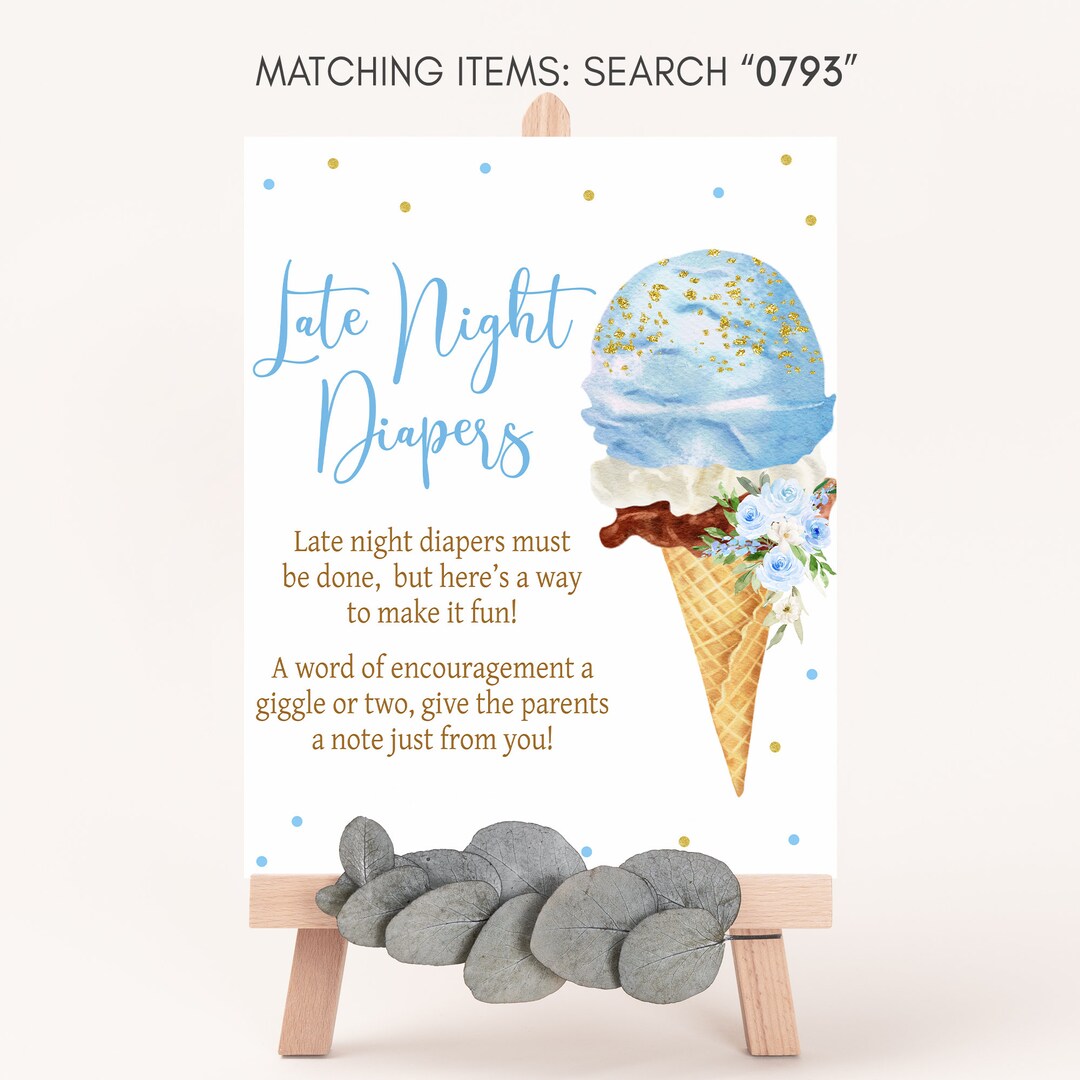 Late Night Diapers Sign Blue Ice Cream Baby Shower, Here's the Scoop ...