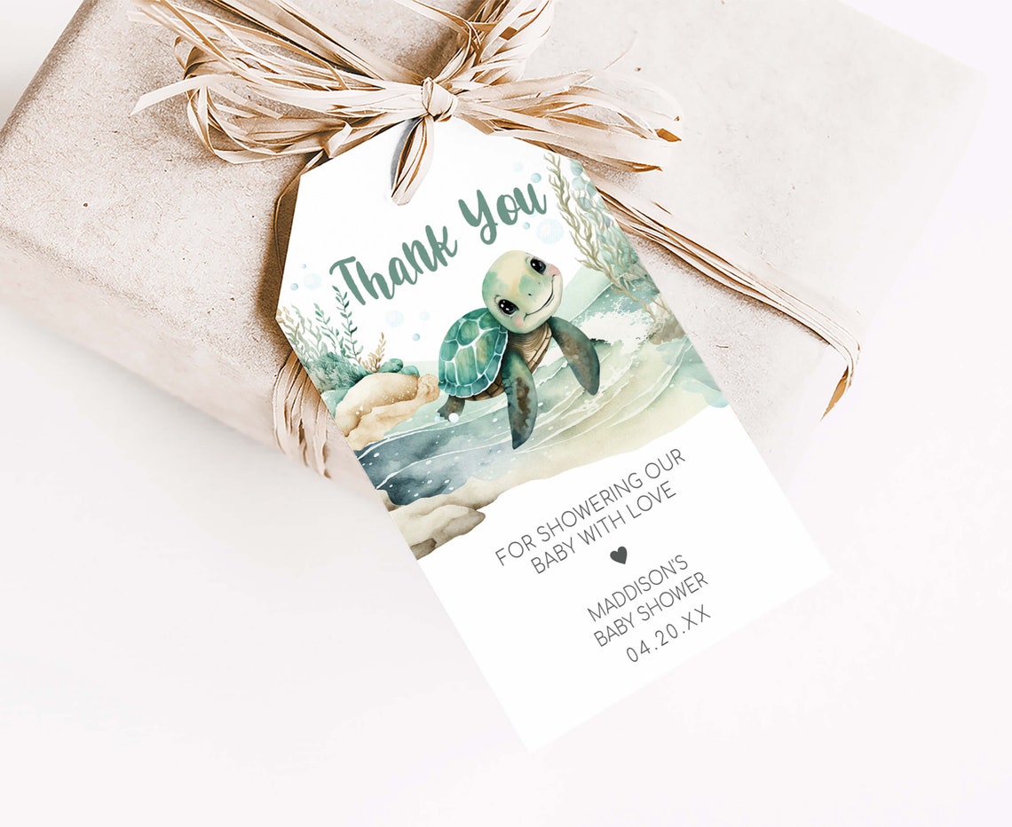 Editable Sea Turtle Baby Shower Favor Tag, Under the Sea Baby Shower ...