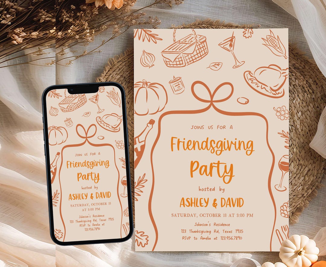 Editable Friendsgiving Dinner Party Invitation, Friends Thanksgiving ...