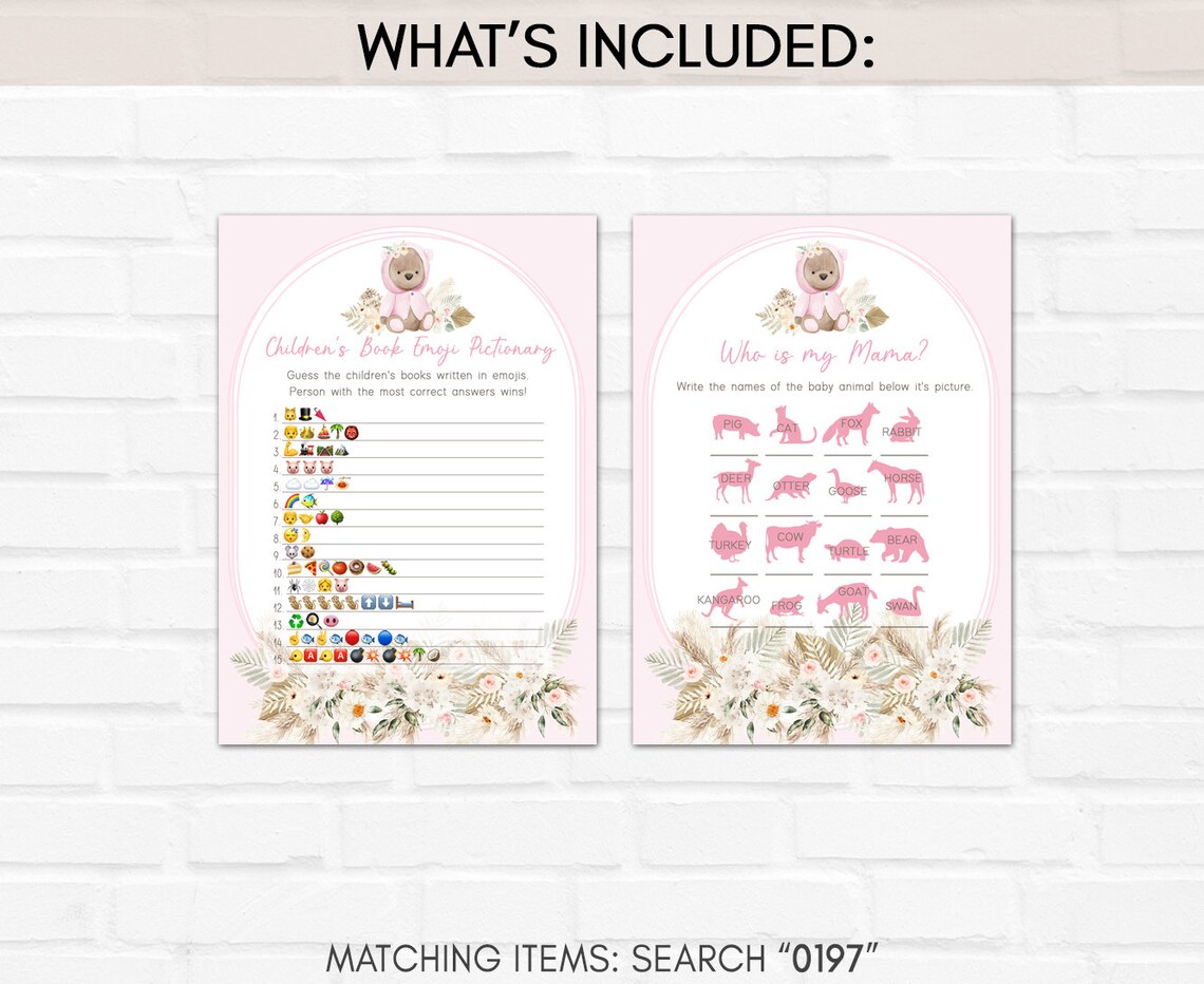 Bear Baby Shower Games Bundle Pink Teddy Bear Baby Shower | Etsy