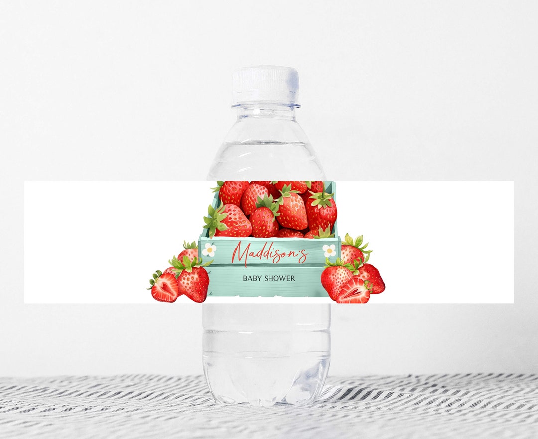 Editable Berry Sweet Baby Shower Bottle Label, Strawberry Baby Shower ...