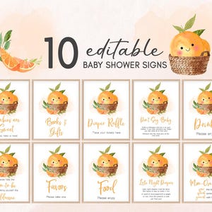 Editable A Little Cutie Baby Shower Table Sign, Orange Baby Shower ...