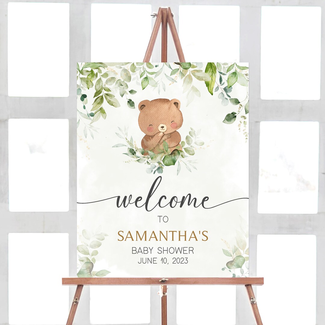 Editable Bear Baby Shower Welcome Sign Teddy Bear Baby Shower Welcome ...