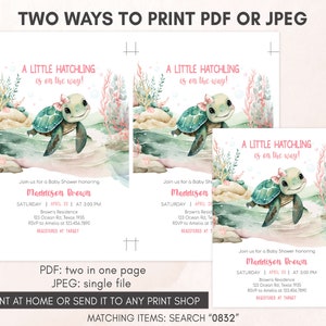 Editable Sea Turtle Baby Shower Invitation Bundle, Pink Under the Sea ...