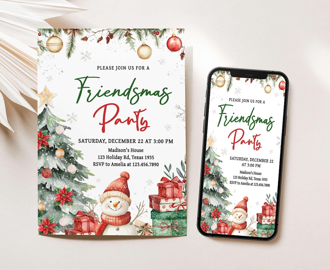 Editable Friendsmas Party Christmas Invitation, Christmas Party ...