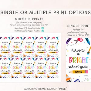 Editable Here's to A Bright School Year Tag, First Day of School Gift ...