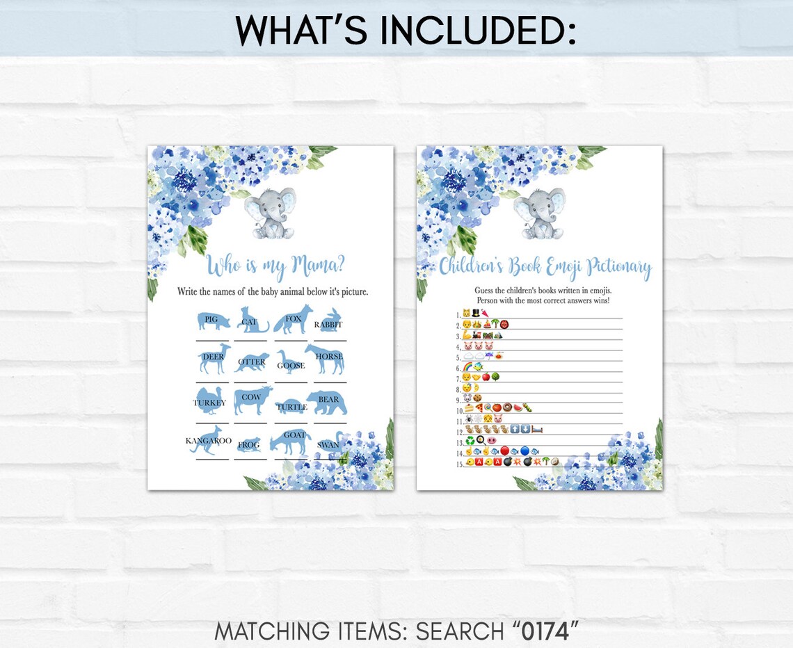 Elephant Baby Shower Game Bundle Blue Elephant Boy Baby | Etsy