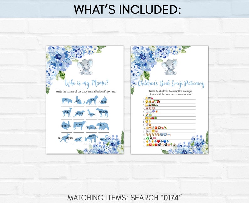 Elephant Baby Shower Game Bundle, Blue Elephant Boy Baby Shower Games ...