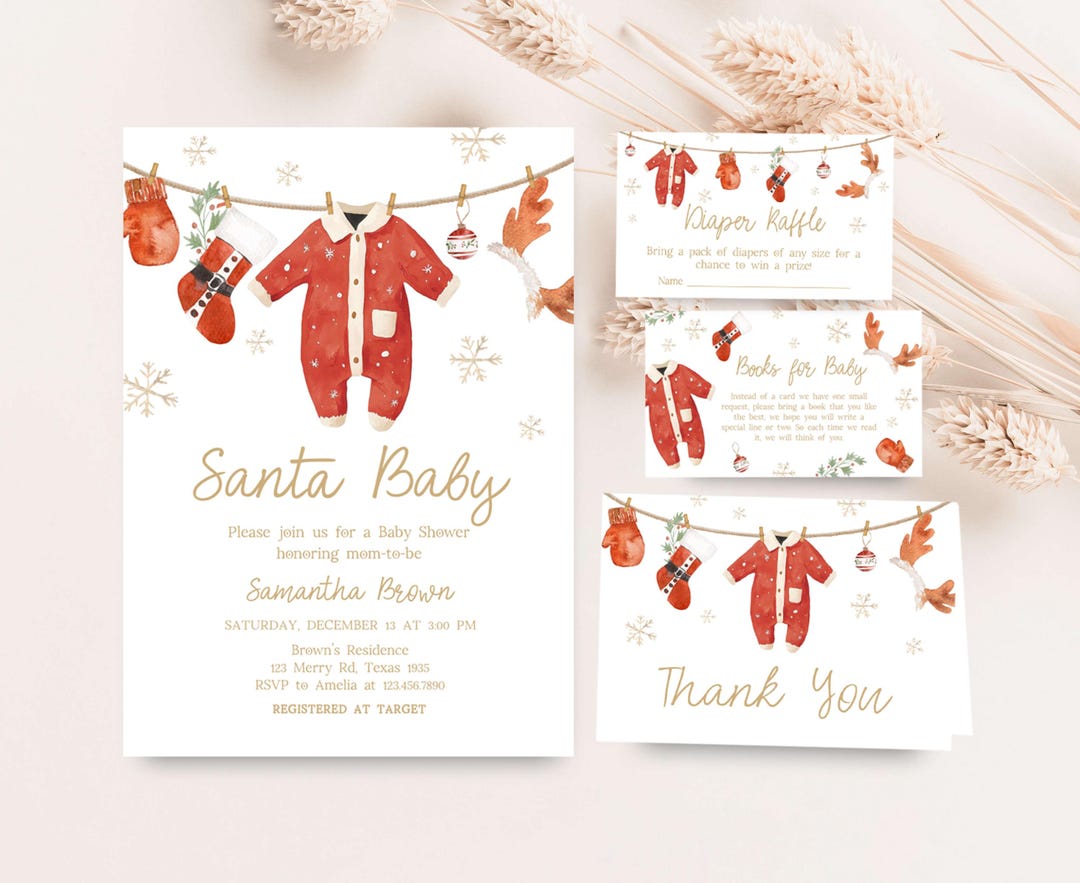 Editable Santa Baby Shower Invitation Bundle, Winter Christmas Baby ...