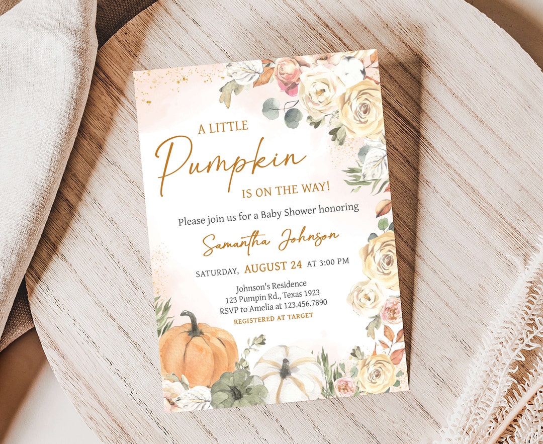 Editable Fall Pumpkin Baby Shower Invitation, Autumn Fall Baby Shower ...