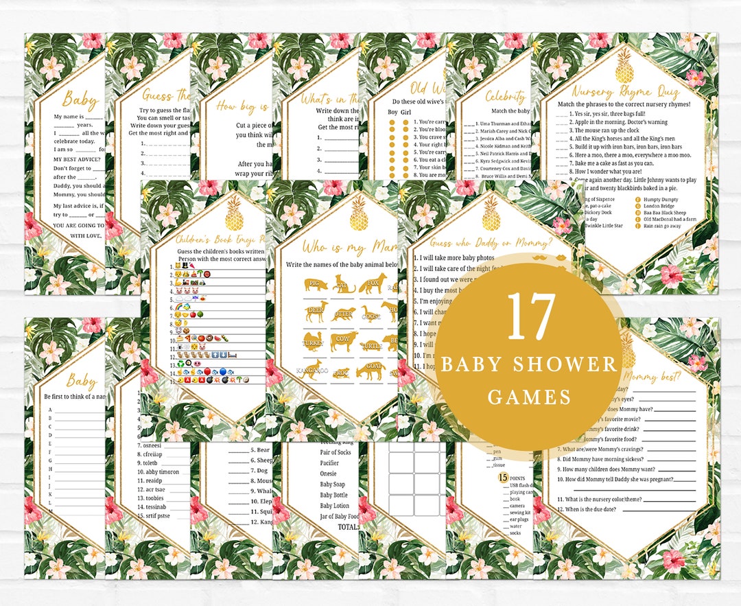 Tropical Pineapple Baby Shower Games Bundle, Tropical Baby Shower ...