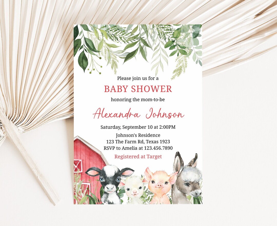 Editable Farm Baby Shower Invitation Farm Animals Baby Shower Invite ...