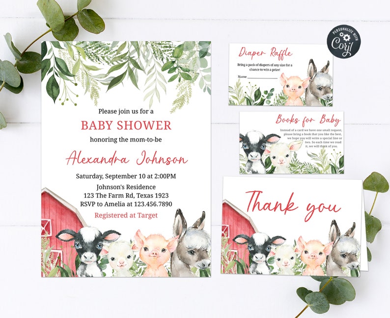 Editable Farm Baby Shower Invitation Set Farm Animals Baby - Etsy