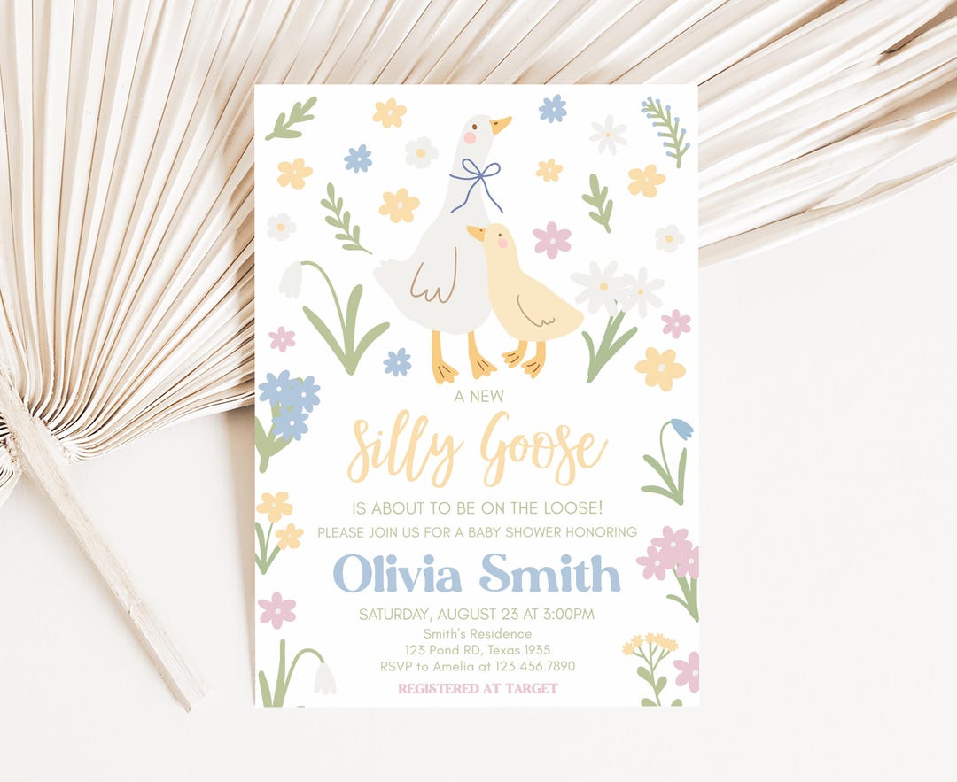 Editable Silly Goose Baby Shower Invitation, Whimsical Silly Goose Baby ...