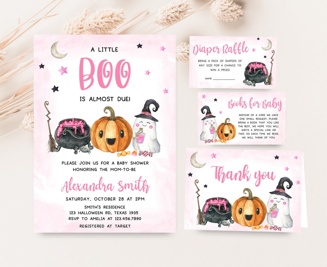 Editable Pink A Little Boo Baby Shower Invitation Bundle, Ghost ...
