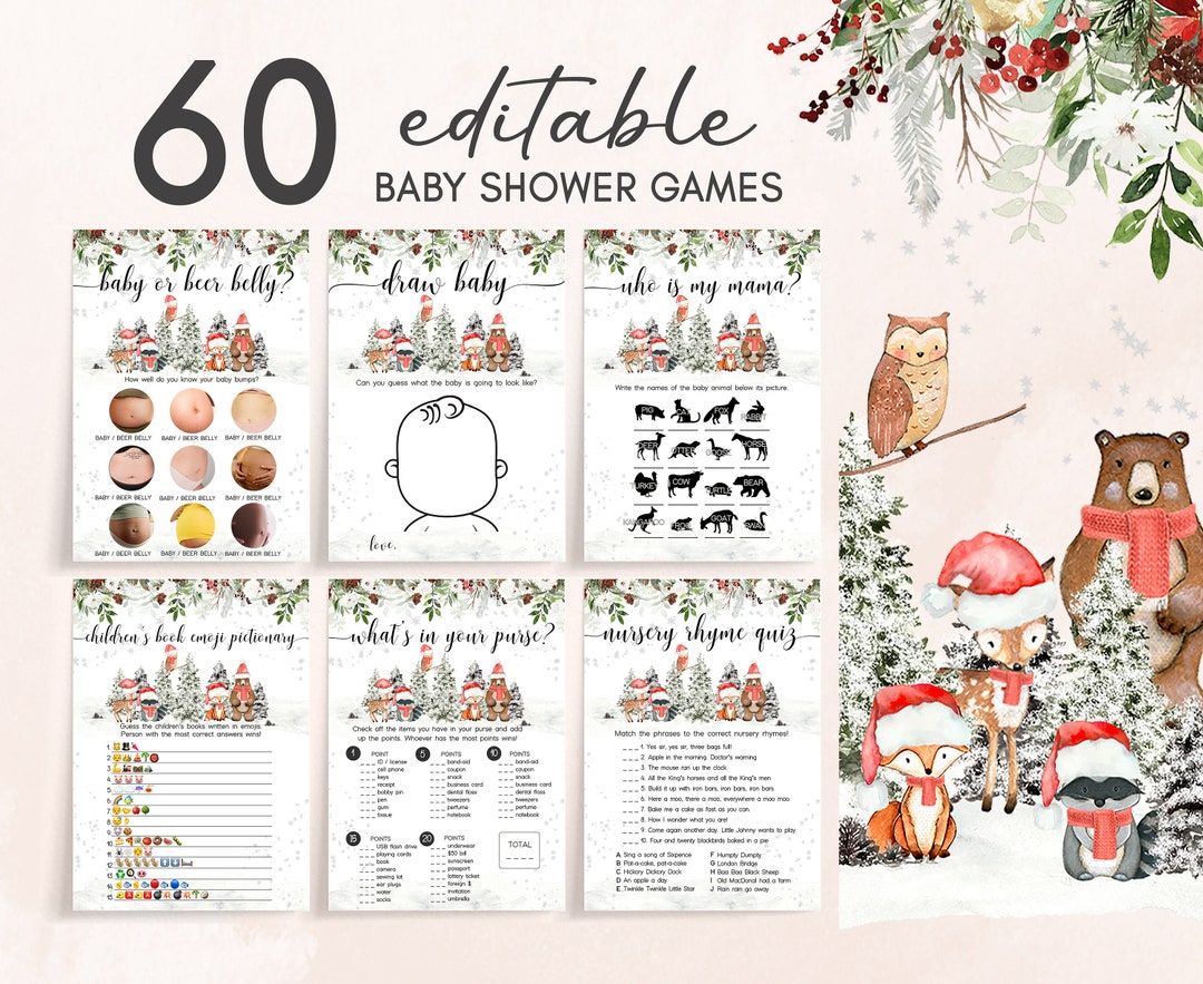 Editable Winter Woodland Baby Shower Games Bundle Woodland - Etsy