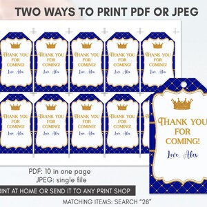 Editable Royal Baby Shower Favor Tags, Prince Thank You Tags, Printable ...