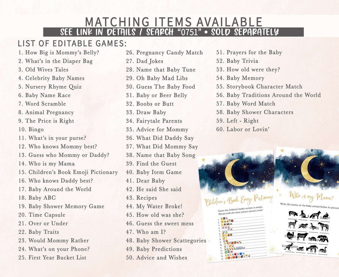 Editable We Are Over the Moon Baby Shower Due Date Calendar, Boy Moon ...
