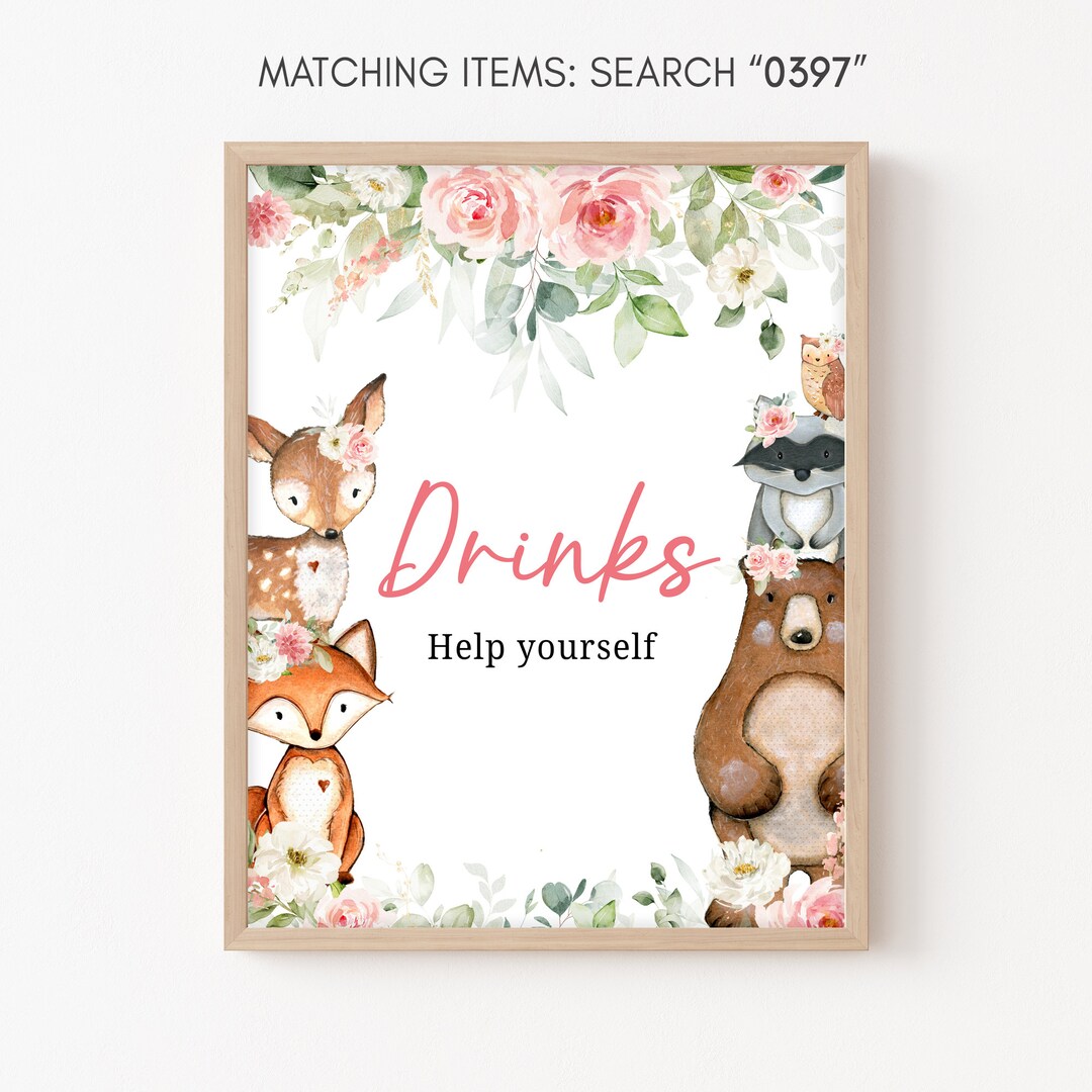 Floral Woodland Baby Shower Drink Sign, Girl Woodland Baby Shower ...