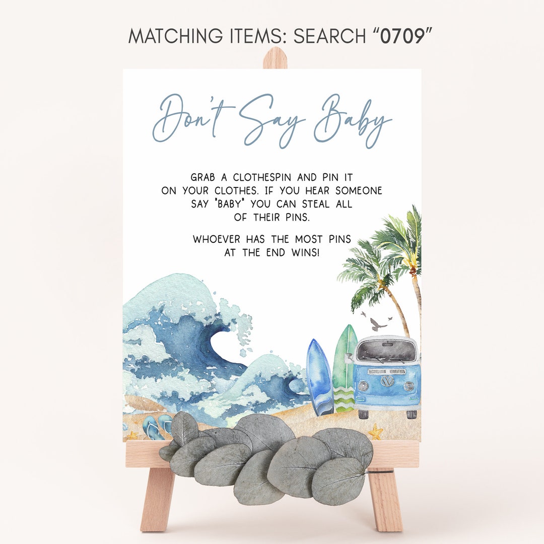 Don't Say Baby Sign Baby on Board Baby Shower, Surf Beach Baby Shower ...