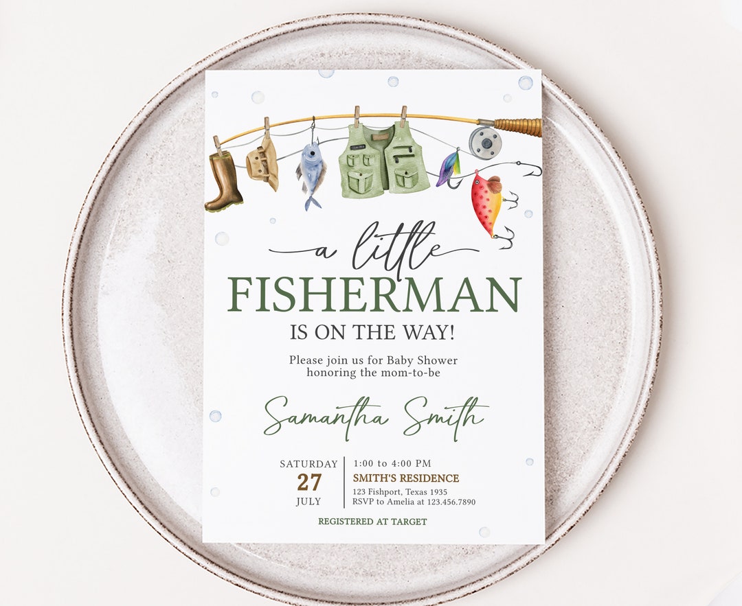 Editable Fishing Baby Shower Invitation, Reel Fishing Nautical Baby ...