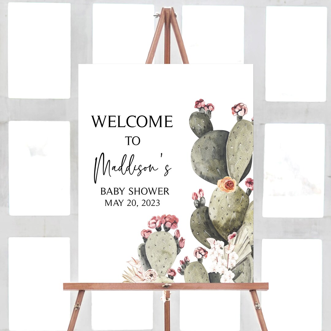 Editable Cactus Baby Shower Welcome Sign, Cactus Fiesta Baby Shower ...