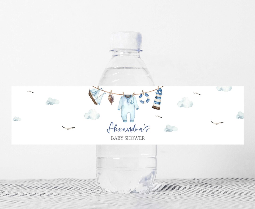Editable Ahoy It's a Boy Baby Shower Bottle Label, Boy Sailboat ...