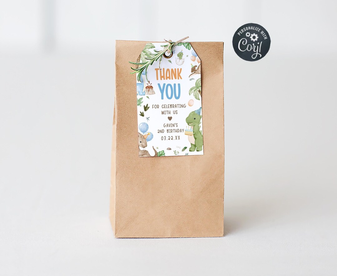 Editable Dinosaur Birthday Favor Tag, Stomp Chomp Chew Gift Tags, Dino ...