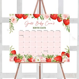 Editable Strawberry Baby Shower Due Date Calendar, Berry Sweet Baby ...