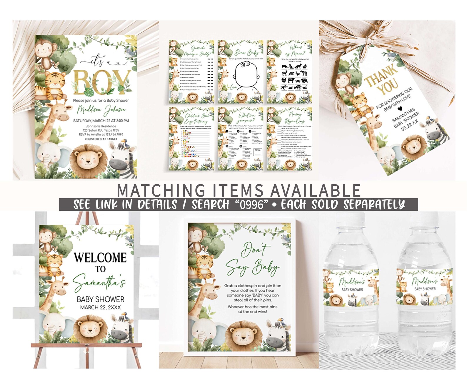 Editable It's A Boy Safari Baby Shower Due Date Calendar, Jungle Baby ...