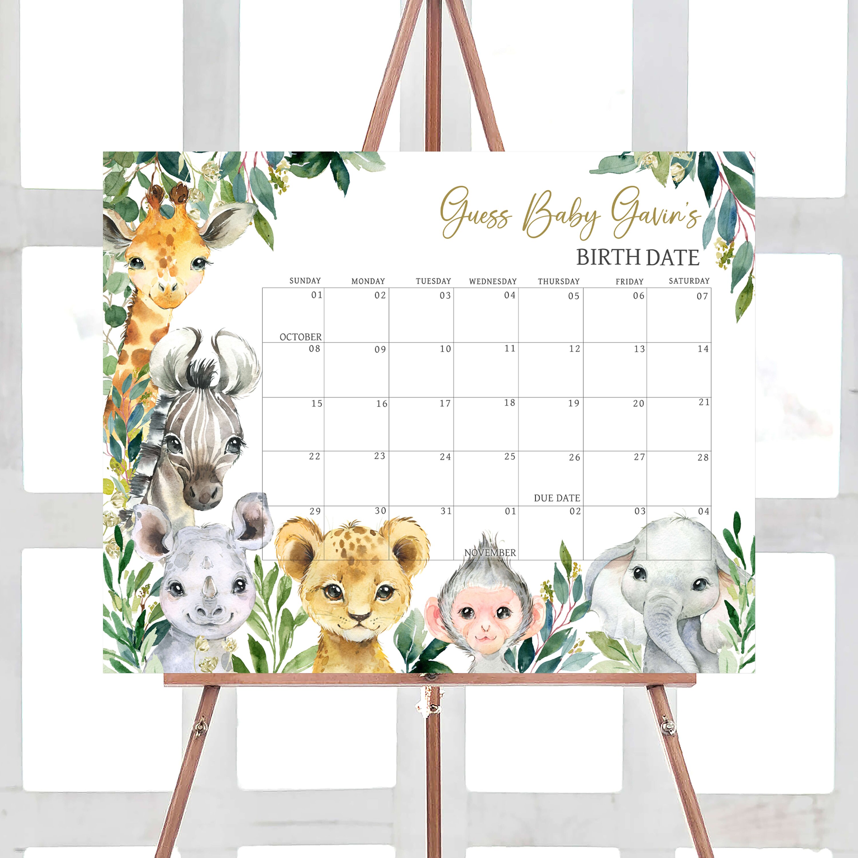 Editable A Little Wild One Jungle Baby Shower Due Date Calendar, Girl ...