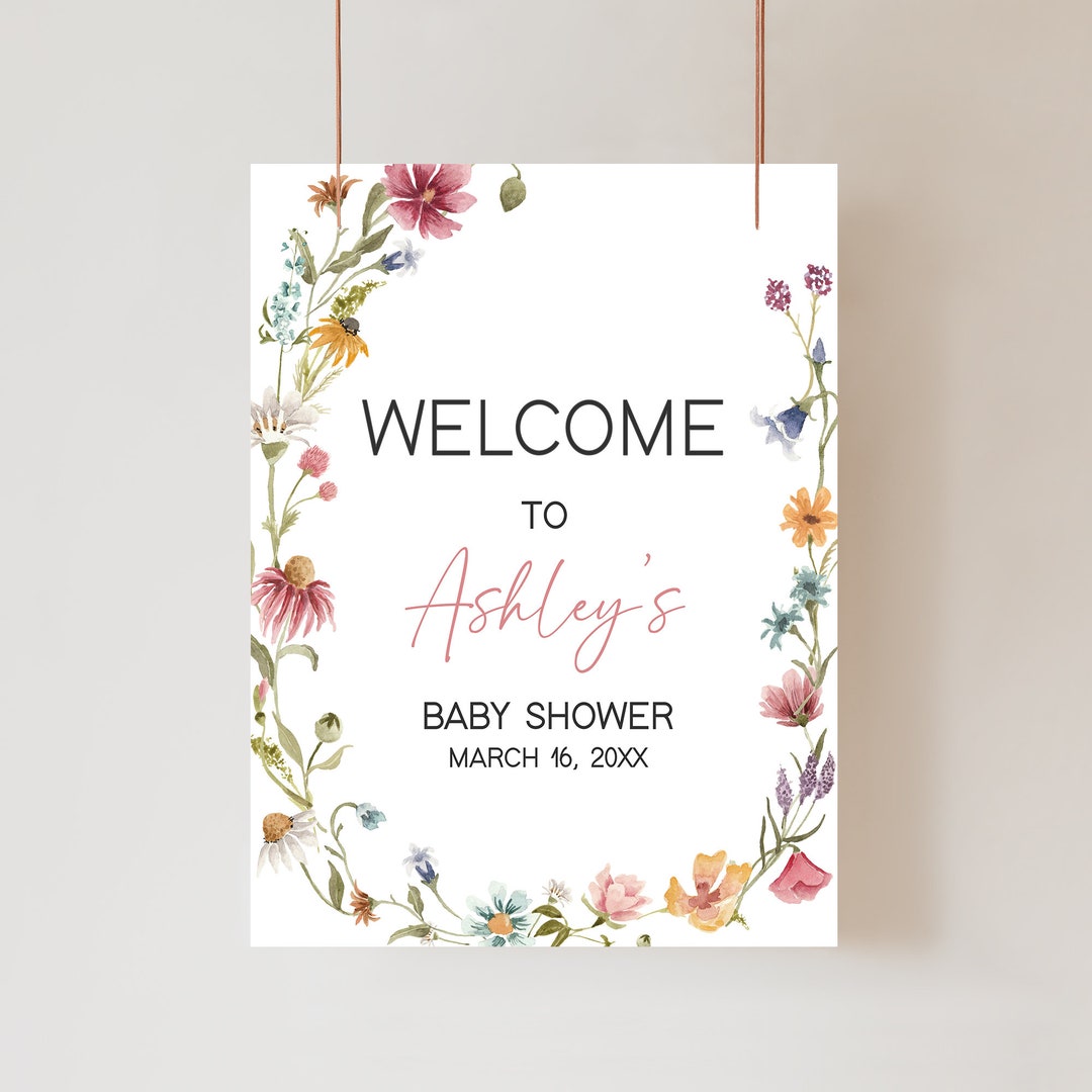 Editable Wildflower Baby Shower Welcome Sign, Floral Boho Baby Shower ...